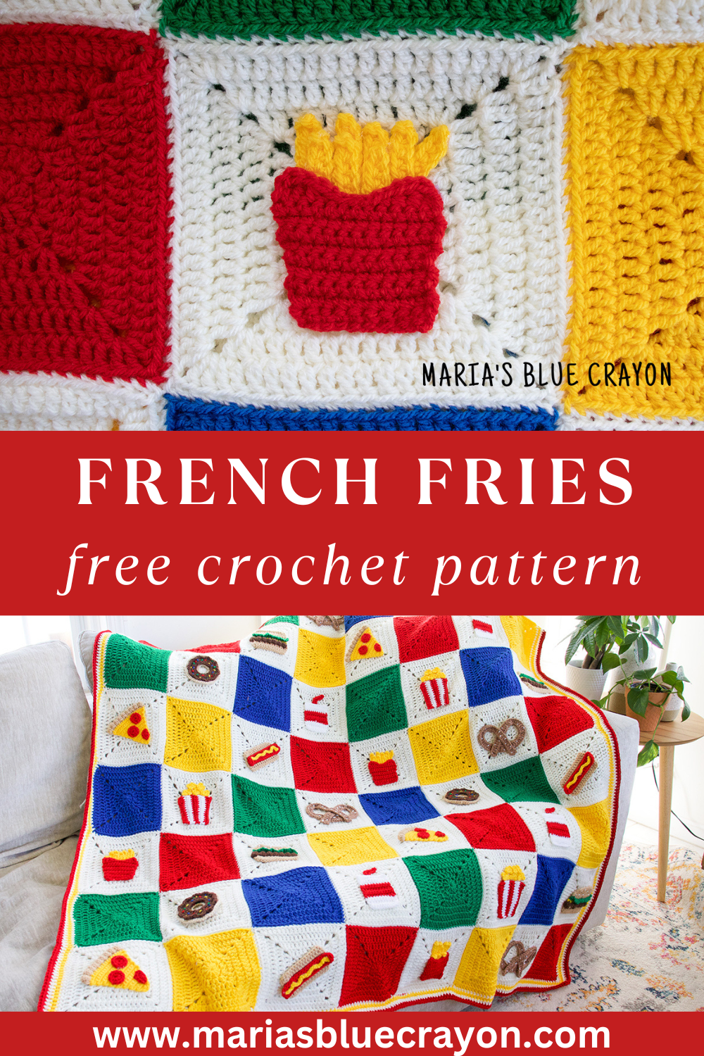 Crochet French Fry Applique Free Pattern - Maria's Blue Crayon