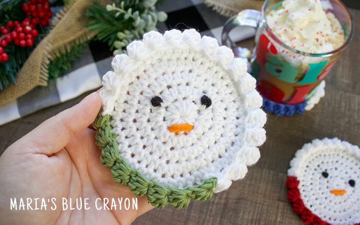 Cute And Easy Crochet Snowman Coasters - Maria's Blue Crayon