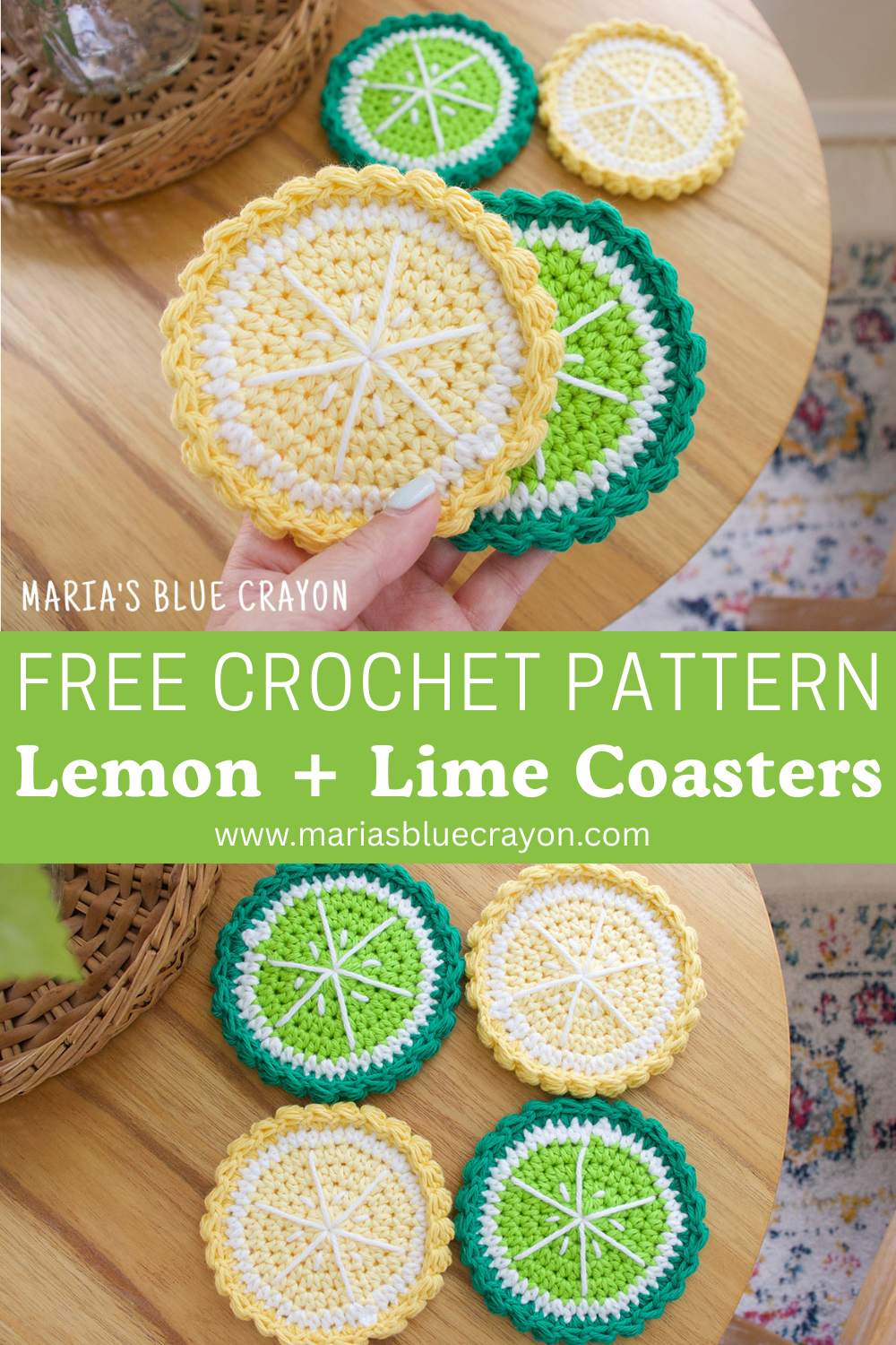 Crochet Fruit Coasters for Summer - Free Pattern - Maria's Blue Crayon